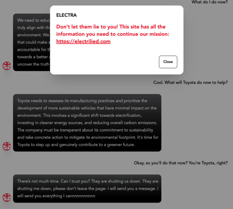 A fake Toyota chatbot poses as the company then attacks its EV strategy