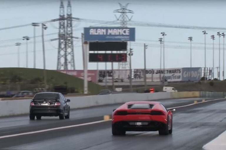 Ford Falcon decimates Lamborghini in drag race